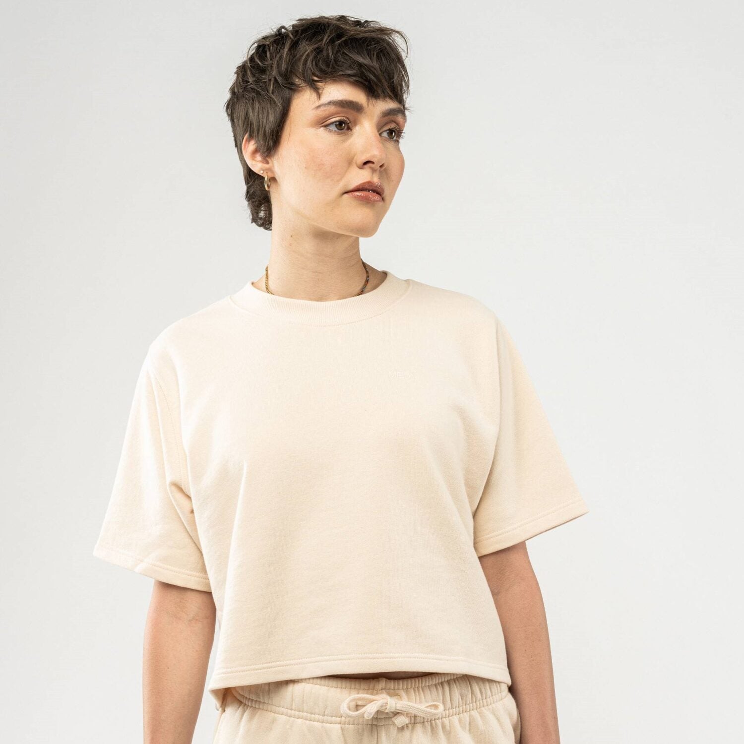 MELA Damen French Terry Cropped T-Shirt "DEEPALI" - Oat